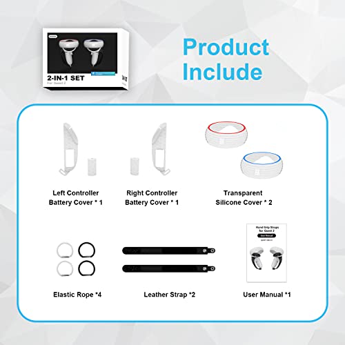 AMVR for Quest 2 Accessories with Halo Protectors, Anti-Throw Hand Strap for Controller Protector with Battery Opening
