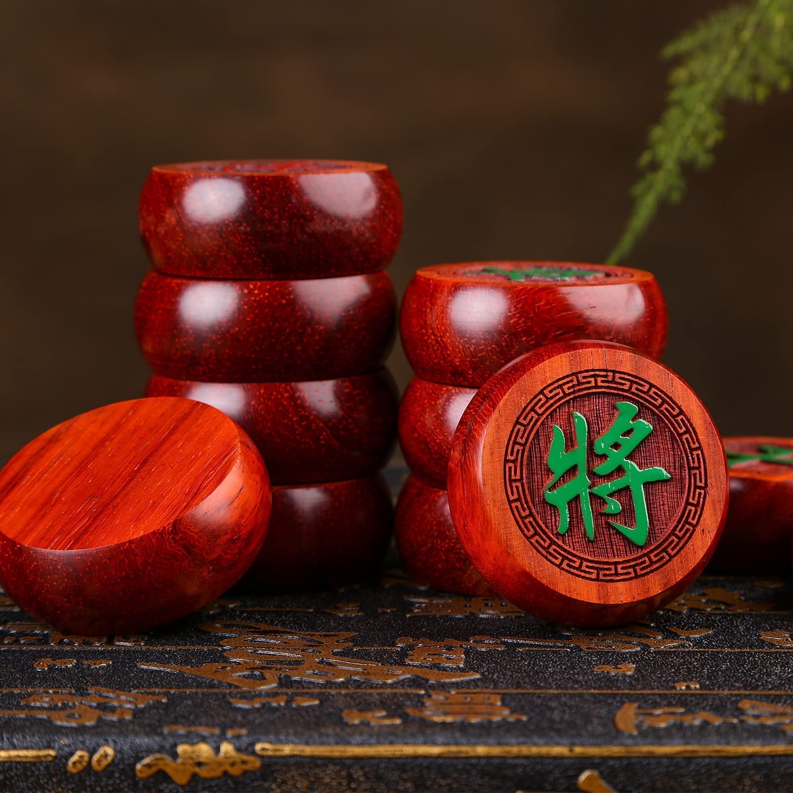 Wowwoody 1.88inch Mahogany Chines Chess Gift Box Set (Xiangqi ) Chines Traditional Xiangqi Classic Educational Strategy Board Games 2 Players Travel Game Set with Wooden Box and Leather Chessboard