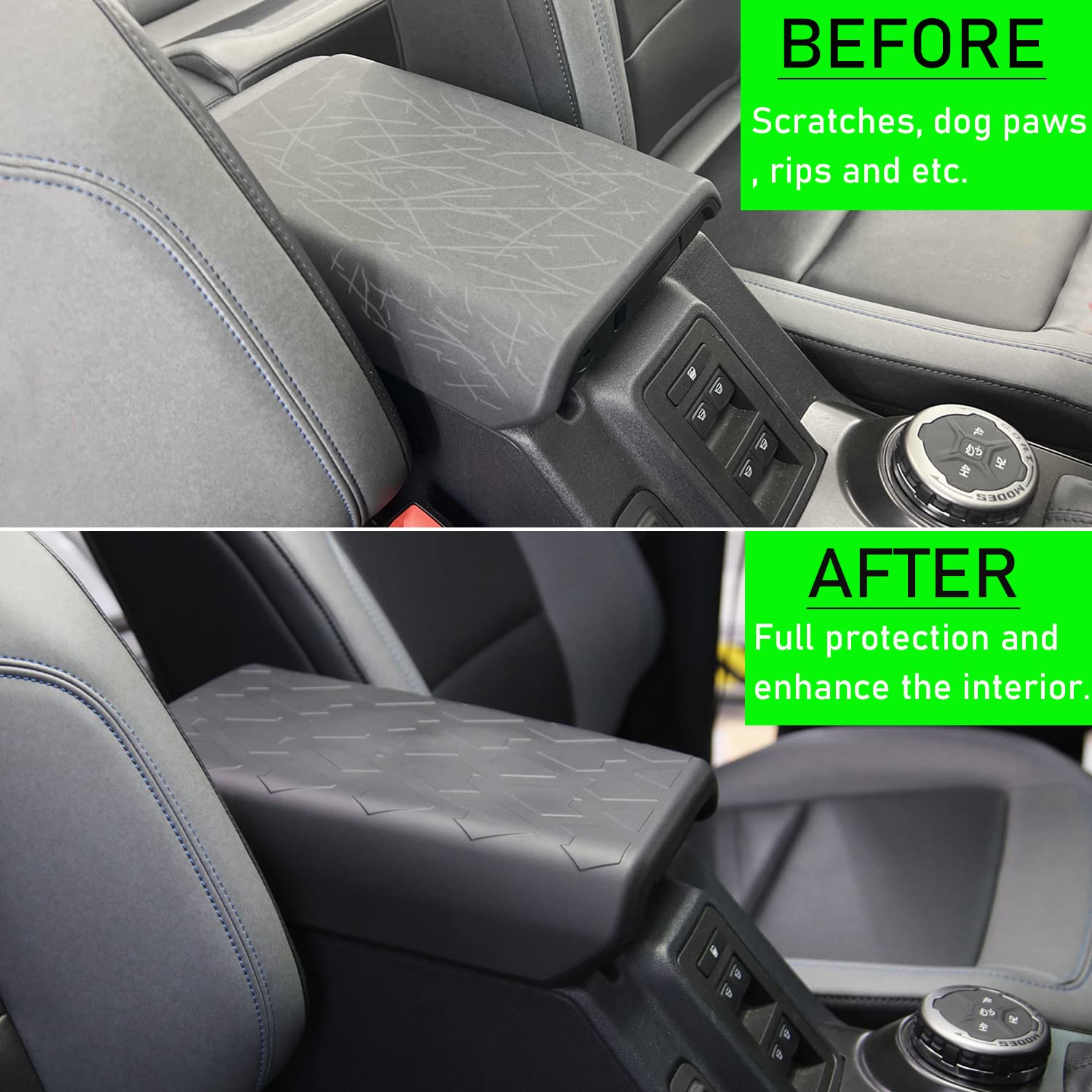 ANMOSVO for Ford Bronco 2021 2022 2023 2024 Center Console Cover - TPE & Waterproof Car Armrest Pad Cover, Scratch Resistance Armrest Cushion 2021 2022 2023 2024 Bronco 2/4 Doors Interior Accessories
