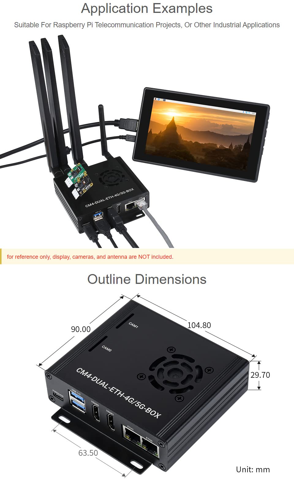 Waveshare Dual Gigabit Ethernet 5G/4G Mini-Computer Compatible with Raspberry Pi Compute Module 4 (NOT Included) with Metal Case and Cooling Fan