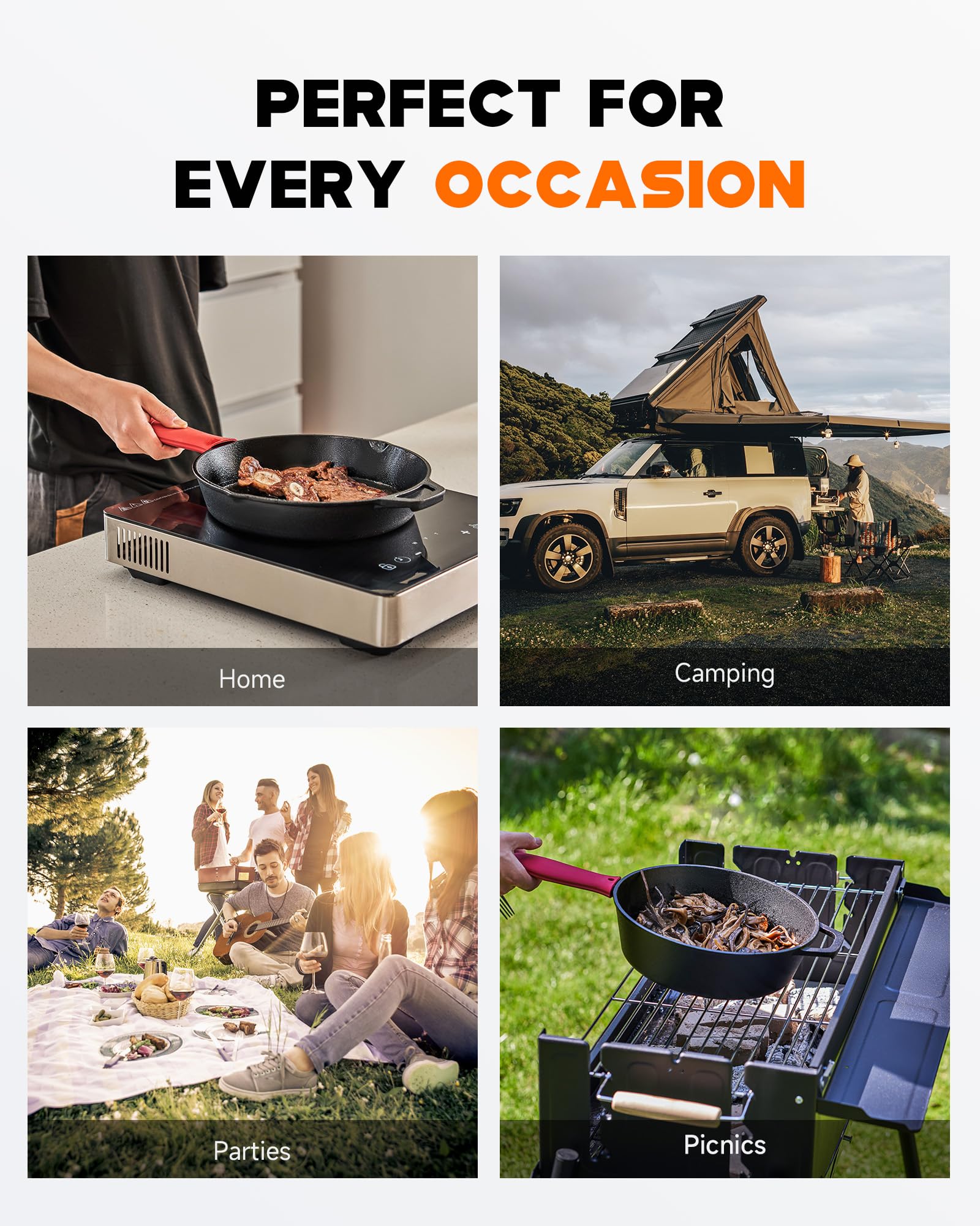 DARTMOOR Pre-Seasoned Cast Iron Skillet, 12 in Cast Iron Frying Pan with Handle, Protective Covers, & Pour Spouts, Safe Grill Cookware with Non-Stick Surface, Cast Iron Pan for Indoor & Outdoor Use