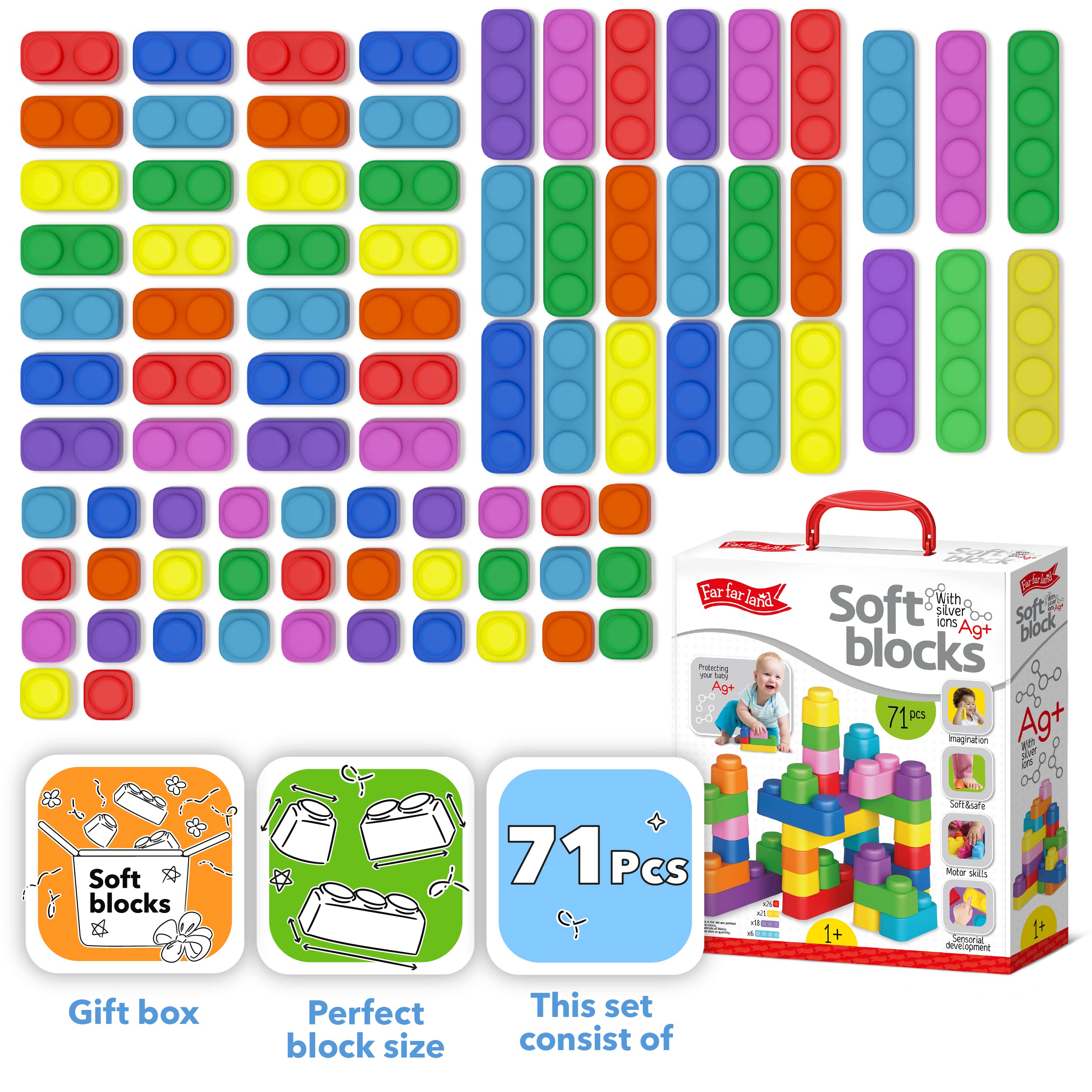 Far far land -Super Soft Building Blocks for Toddlers Ages 1-3 Years– Teaches & Enhances Creativity and Fine Motor Skills- STEM Building Set - 71 Pieces