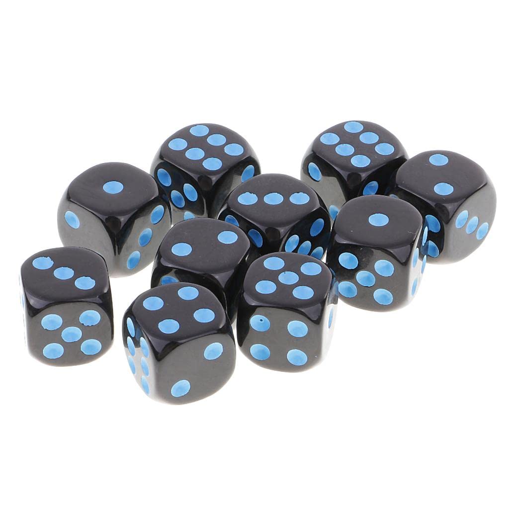 Dovewill 10Pcs D6 Dice Six Sided Spot Dices Set for Dungeons and Dragons RPG MTG Party Board Games Blue Black
