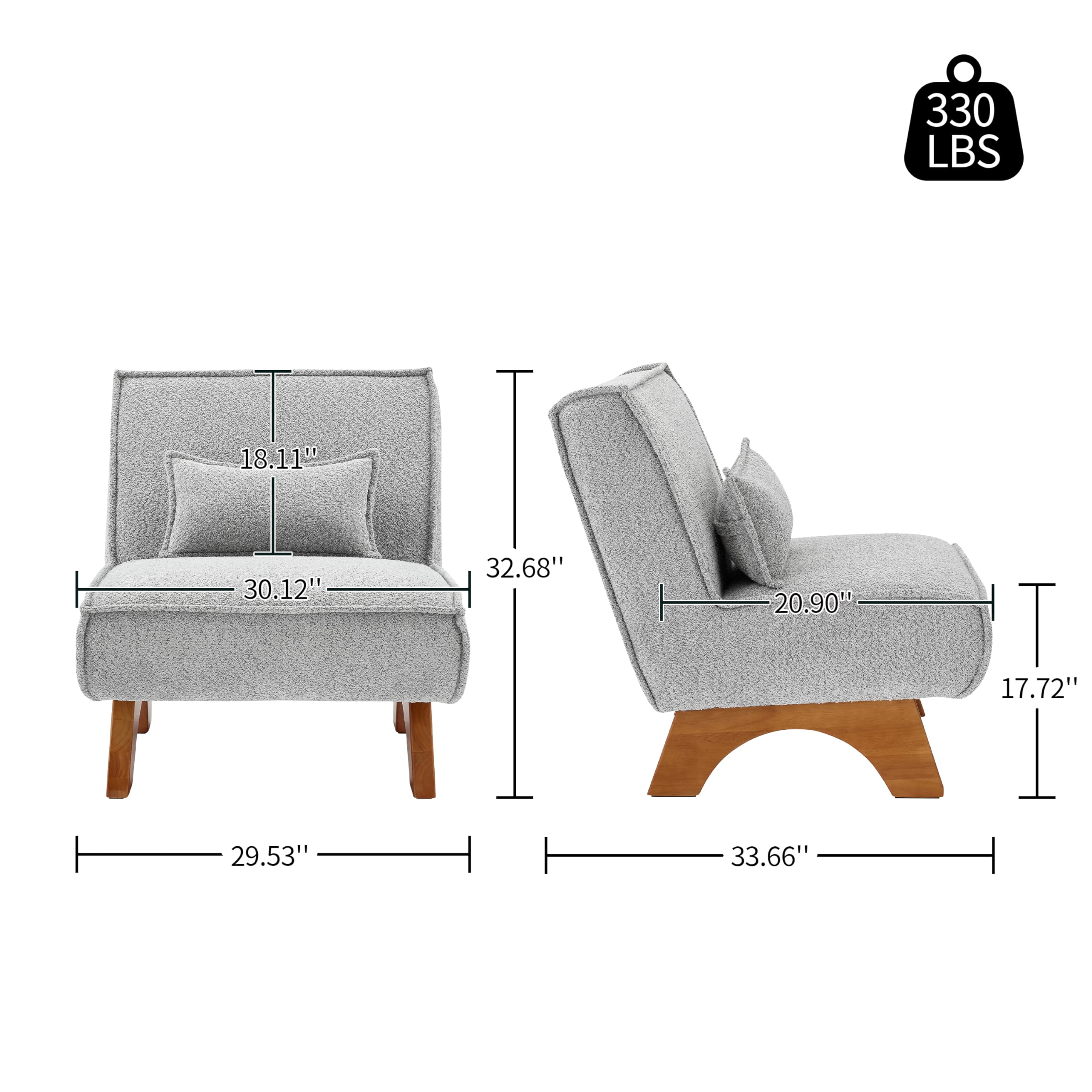 Art Leon Modern Modular Sofa - Single Sofa Chair with Pillow, Fabric Upholstered Accent Armless Chair with Solid Wood Legs for Living Room, Gray