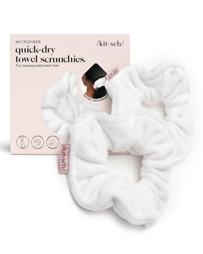 Kitsch Microfiber Hair Towel Scrunchies - Ultra Soft, Large, 2 pcs (White) - Ideal for Thick, Thin, Curly or Straight Hair - Fast Drying Magic - Perfect for Women and Girls - Machine Washable