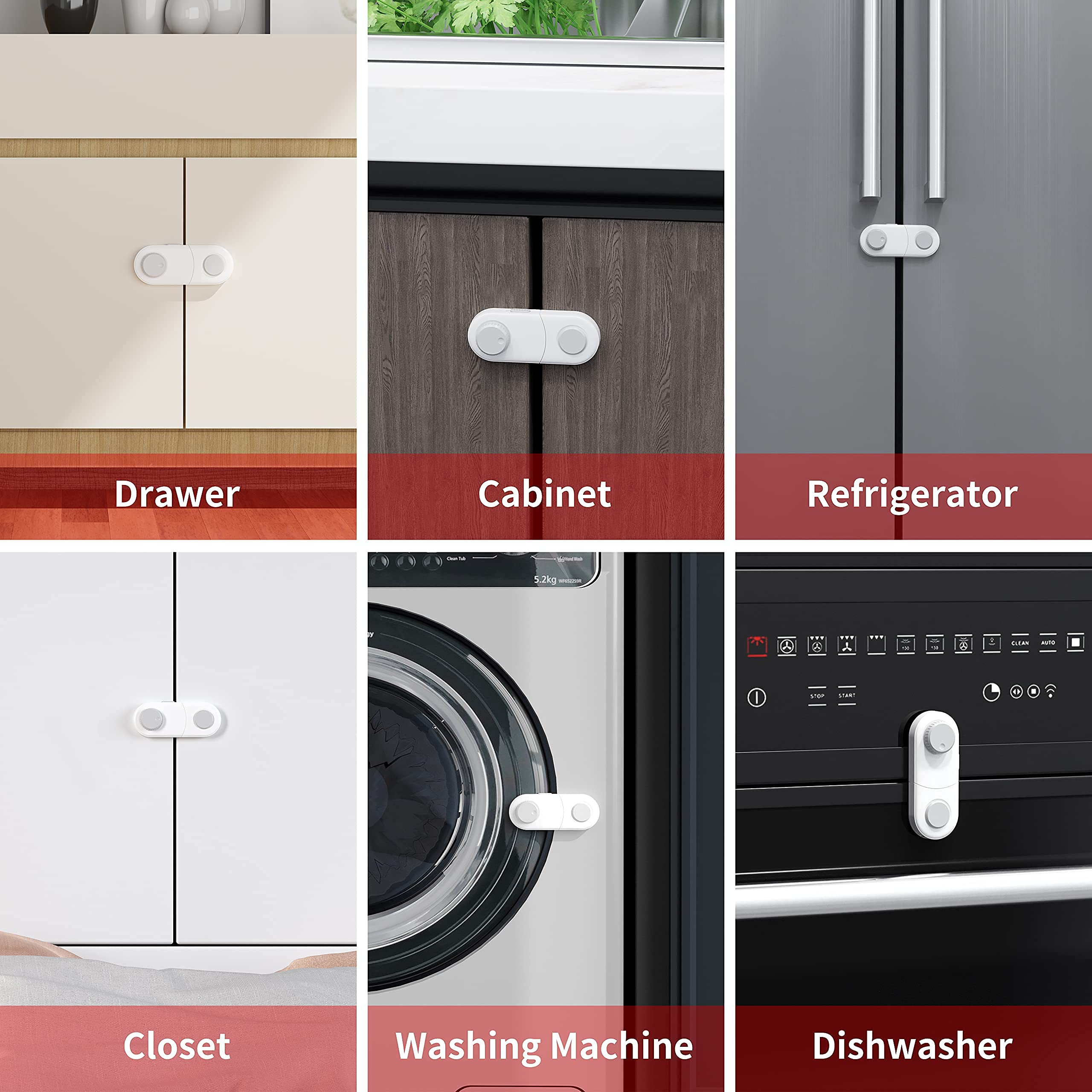 Closet Drawer Locks for Baby (2 Pack) and Child Safety Cabinet Locks with Upgraded Double Security Design for Cabinet Oven Closet Fridge Cupboards