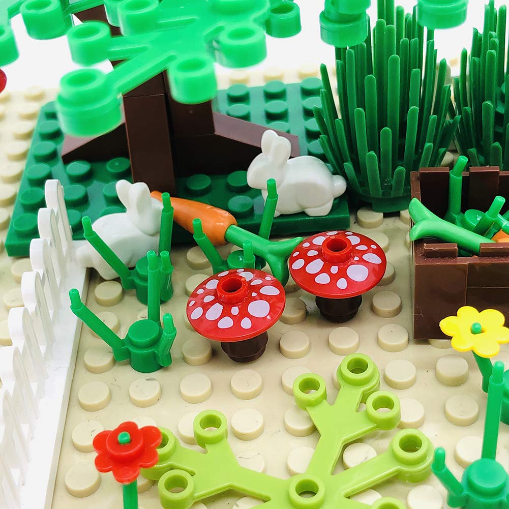 Farm Animals Building Blocks Toys Garden Park Trees and Flowers Classic Botanical Accessories Bricks for Boys Girls Kids Age 6+ Gifts(Include 1 Pcs 10" x 10" Base Plate