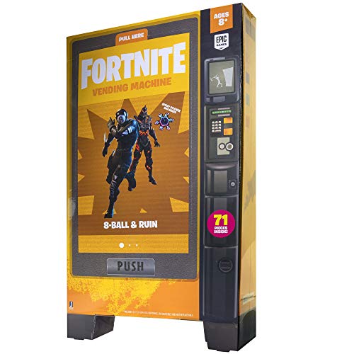 FORTNITE Large Vending Machine, 2 Figure Pack - Features Ruin and 8-Ball 4 Inch Collectible Action Figures - Includes 24 ‘The Cube’ Pieces, 10 Weapons, 8 Back Bling, 3 Harvesting Tools, and More