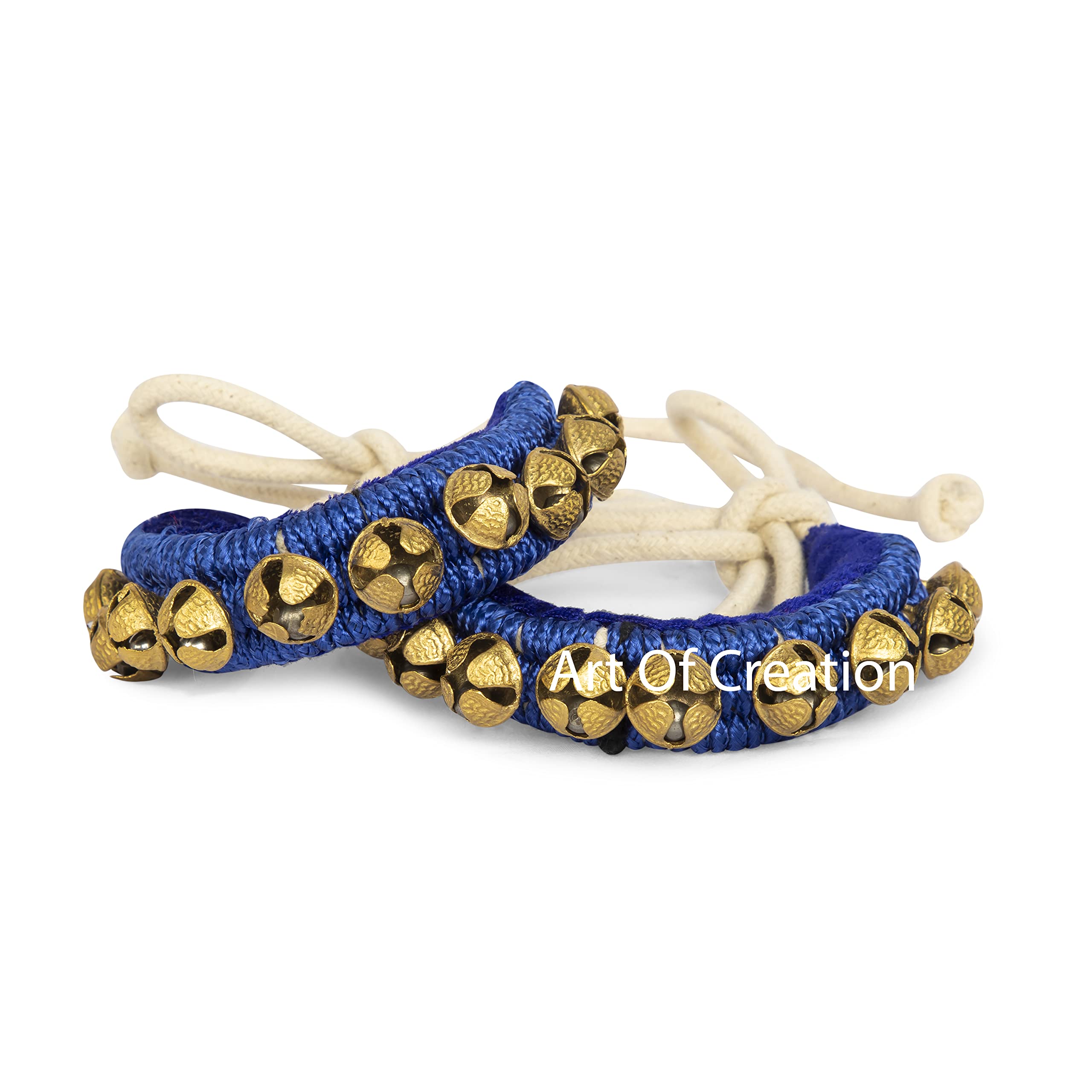 Art of Creation Kathak Dancing Ghungroo Anklet Pair 1 Line Big Indian Classical Dancers Musical Instrument Bharatnatayam Ghungru (Blue Paded 1 Line 20 Bell)