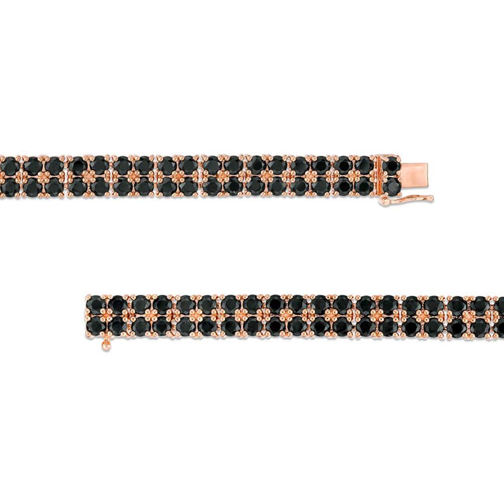 Ani's 3.5mm Round Cut Black D/VVS1 Diamond Double Row Bracelet In 925 Sterling Silver with 14K Rose Gold Plated_7.5