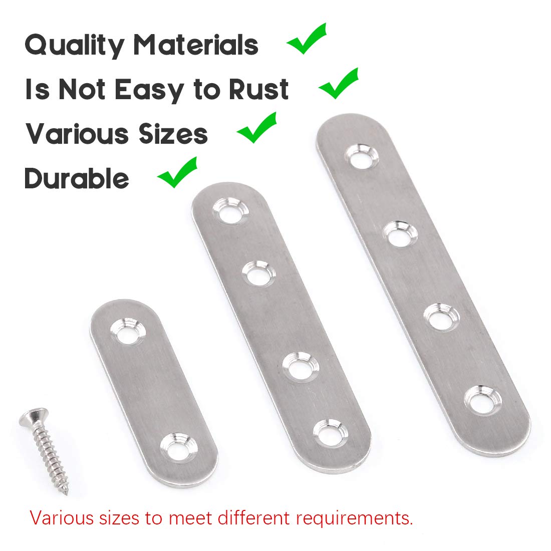 Glarks 35-Pieces 2 inch/ 3 inch/ 4 inch Stainless Steel Flat Straight Brace Brackets Mending Joining Plates Repair Fixing Bracket Connector and 80pcs Screws Set, Total 115pcs, Silver