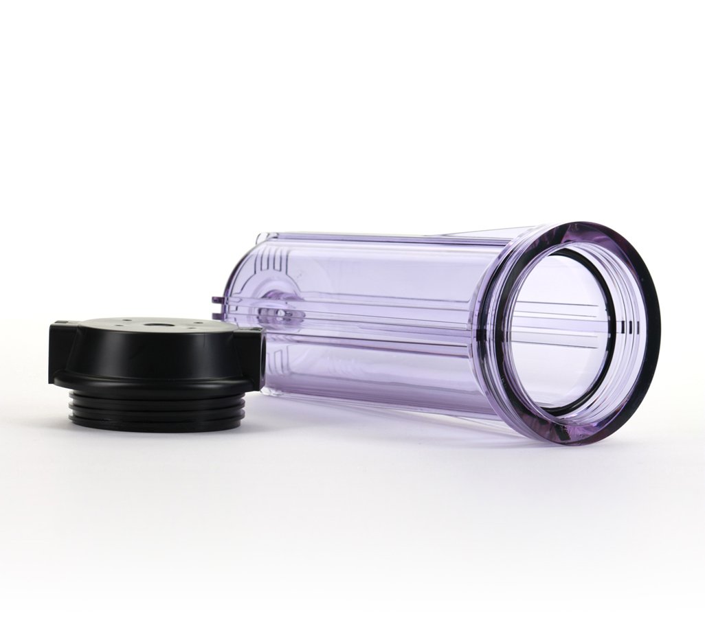 Hydronix HF2-10CLBK14, 10" Clear Housing with Black Flat Cap For RO & Filtration Systems, 1/4" Ports