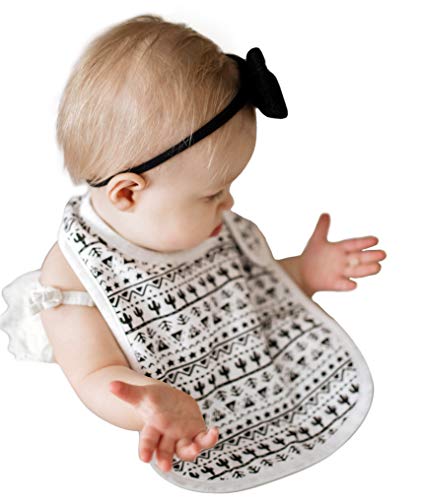 KUDL Baby Bibs Large Burpy Cloth 4 Pack Gift Set Soft Absorbent Feeding Reflux Drool Teething Bibs, Adjustable Snap Buttons, Funny Designs for Boys & Girls - Aztec Black & White
