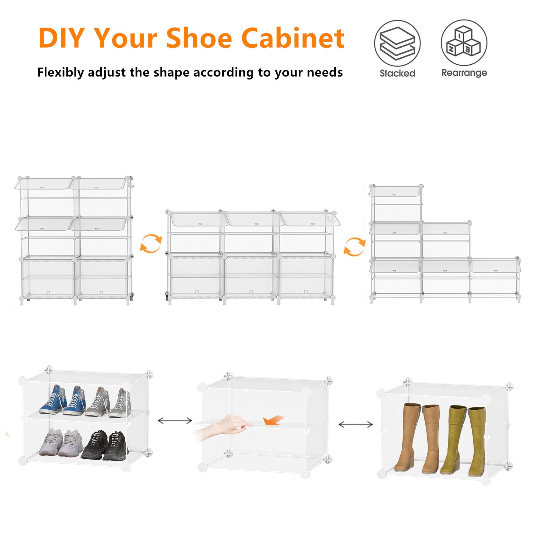 AWTATOS Shoe Rack, 6 Tier Shoe Storage Cabinet with Door, 24 Pair Shoe Organizer Shelves for Closet Hallway Bedroom Entryway, Transparent Twill