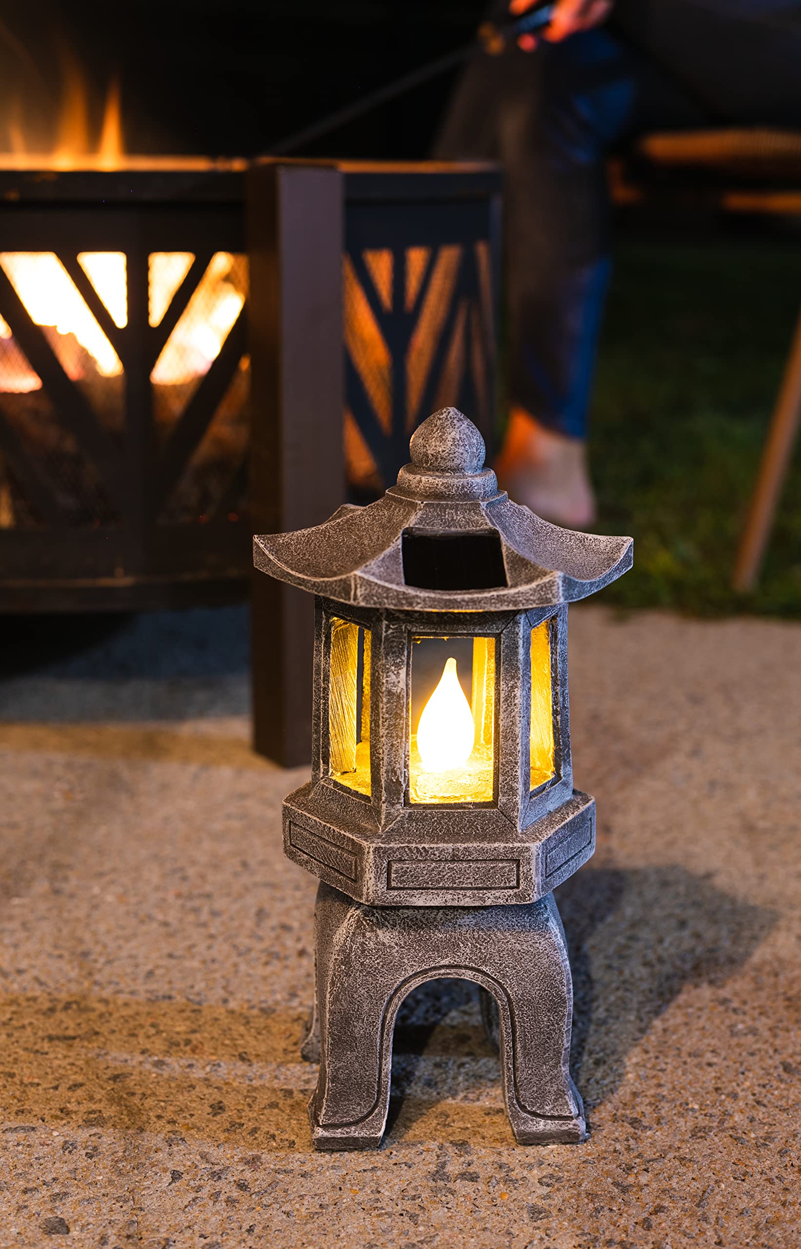 VP Home Pagoda Garden Statue, Solar Powered Statue Japanese Garden Decor, Outdoor Zen Garden Lantern, Flickering LED Garden Light (Peaceful Zen Pagoda)