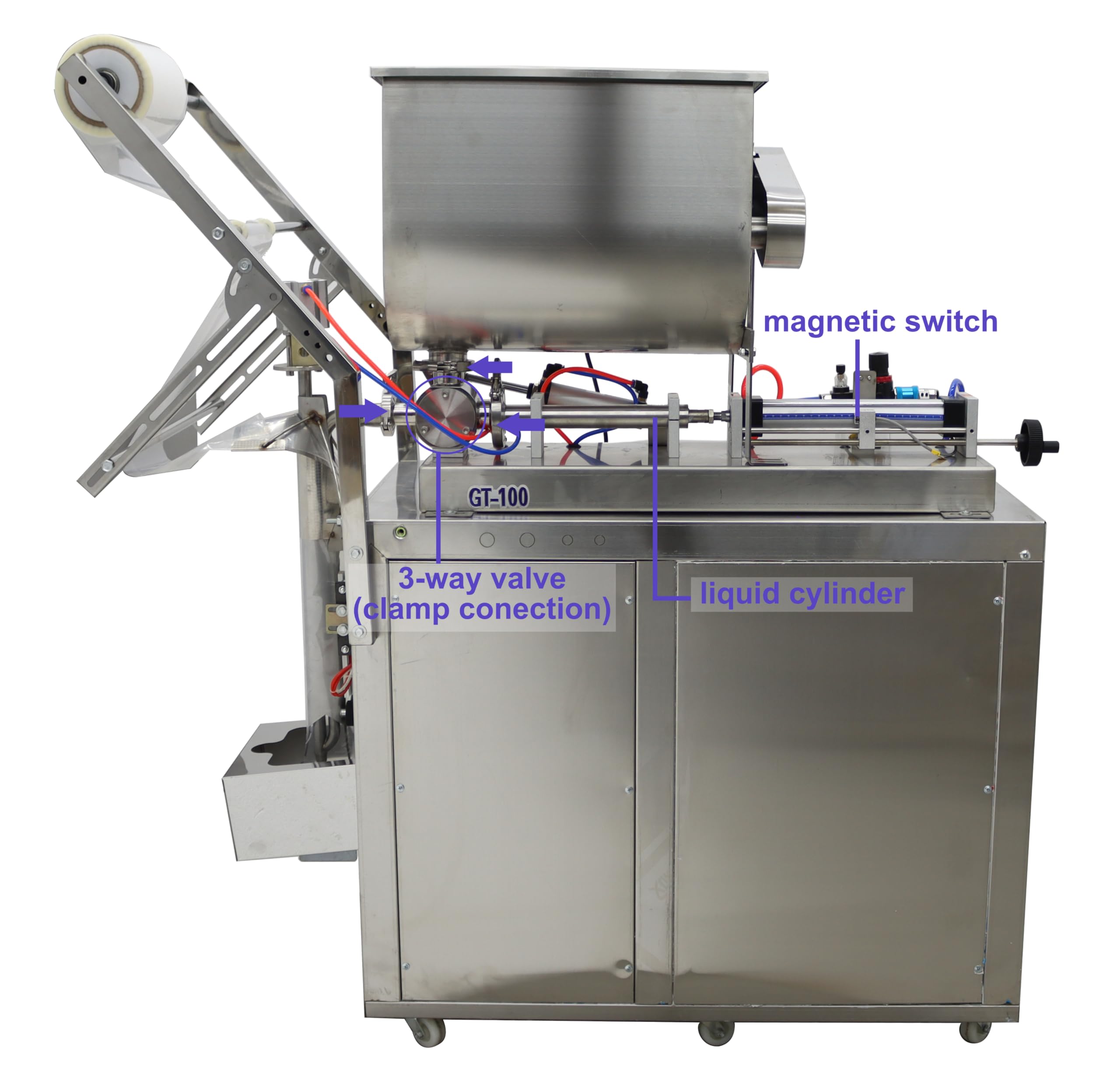 PreAsion Automatic Liquid Paste Filling Packaging Sealing Machine 10-100ml with Mix Hopper for Vinegar Sauce Salsa Sauce Stainless Steel Three Sides Sealing 3inch Wide