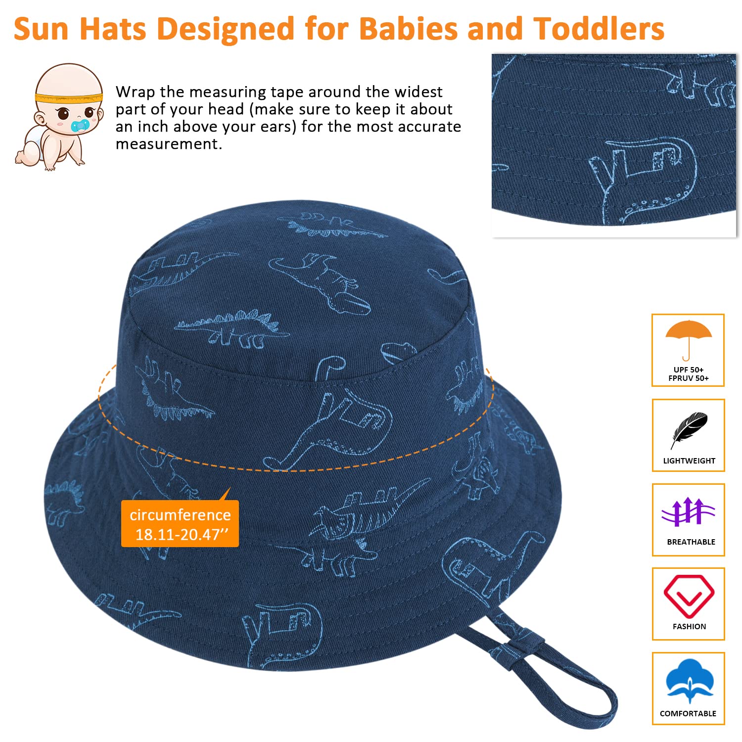 Baby Boy Sun Hat, Summer Beach UPF 50+ Sun Protection Hats, Toddler Kids Wide Brim Sun Hats Cap(12-24 Months