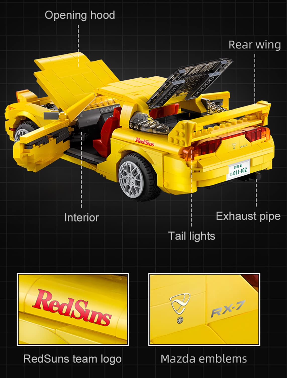 dOMOb Mazda RX-7 FD3S Car Building Kit – Initial-D 25th Anniversary – Realistic Model 1:12 Simulated Build – 1655 pcs Blocks – CaDA Bricks Toys for 8+ Age Kids & Adults – for Boys, Hobbyist, Collector