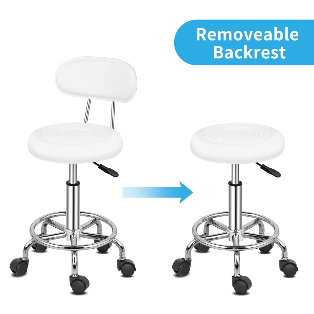 BADALO Adjustable Hydraulic Swivel Bar Salon Stool Stripe Backrest Chair, White