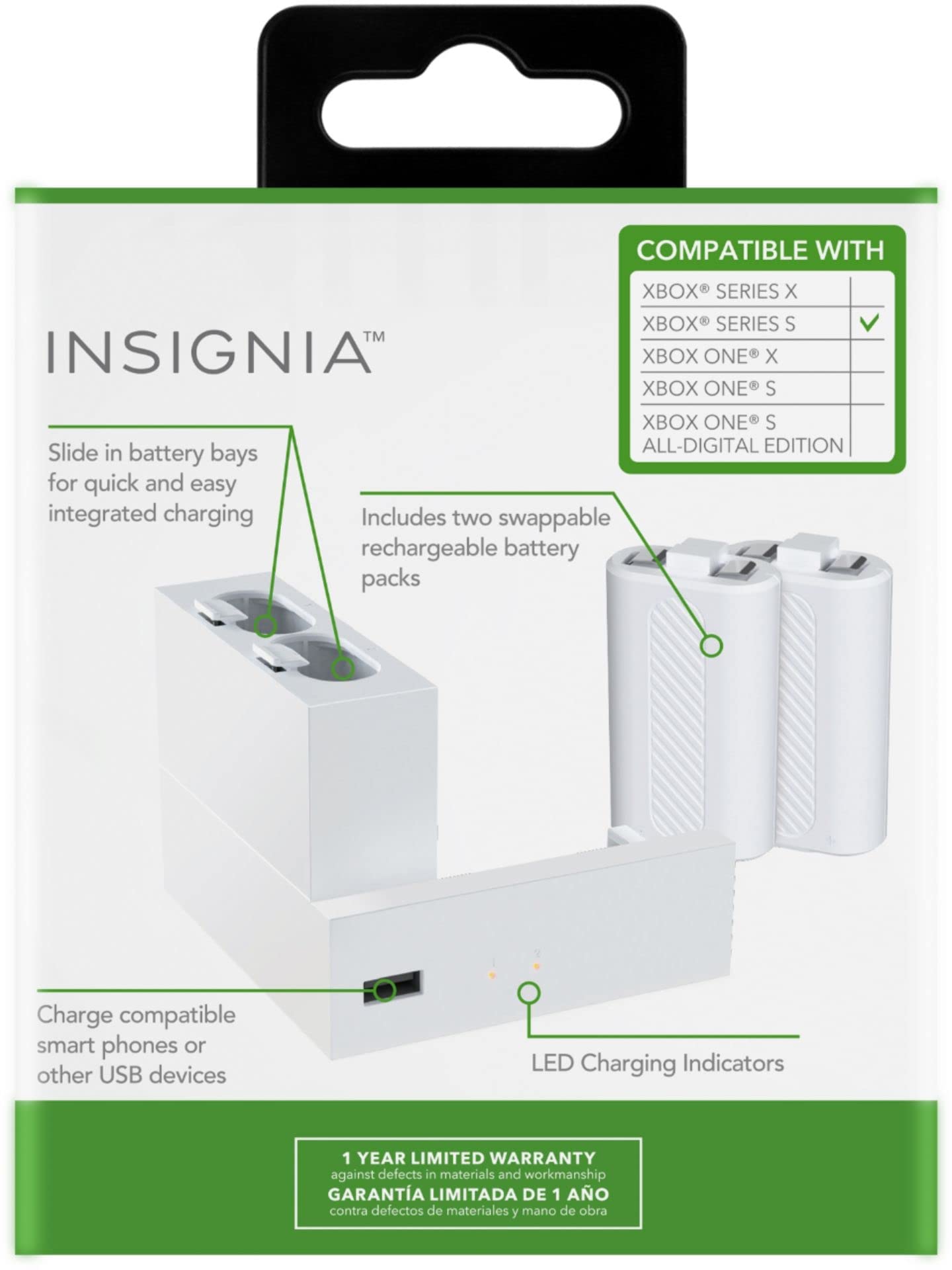 INSIGNIA Insignia - Side Dock Dual Battery Charger for Xbox Series S - White
