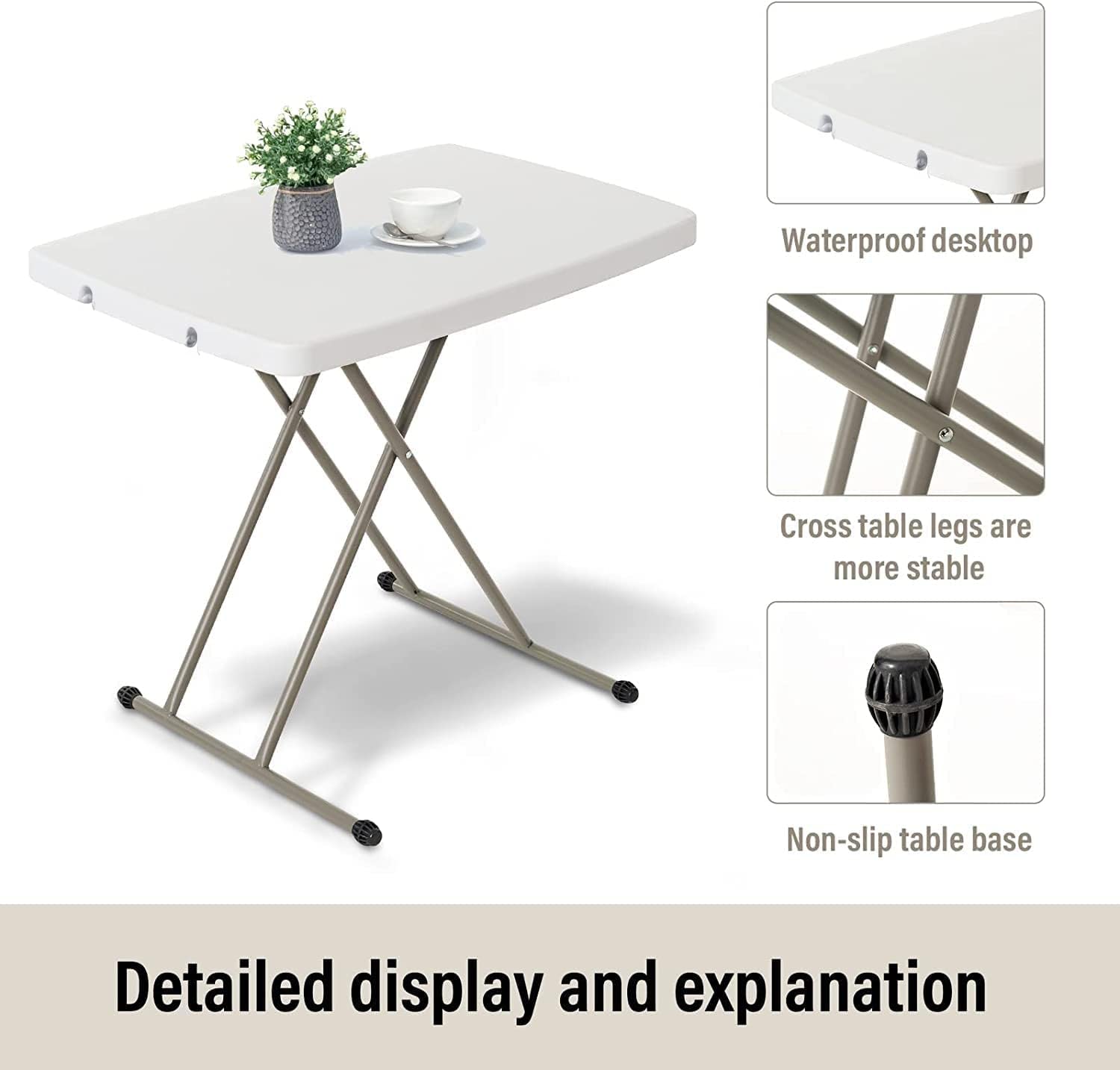 Axidou Folding Table, Portable and Adjustable Height for TV Trays, Laptop, Sewing, Ideal for Small Spaces and On-The-Go Needs, 30 Inch, White