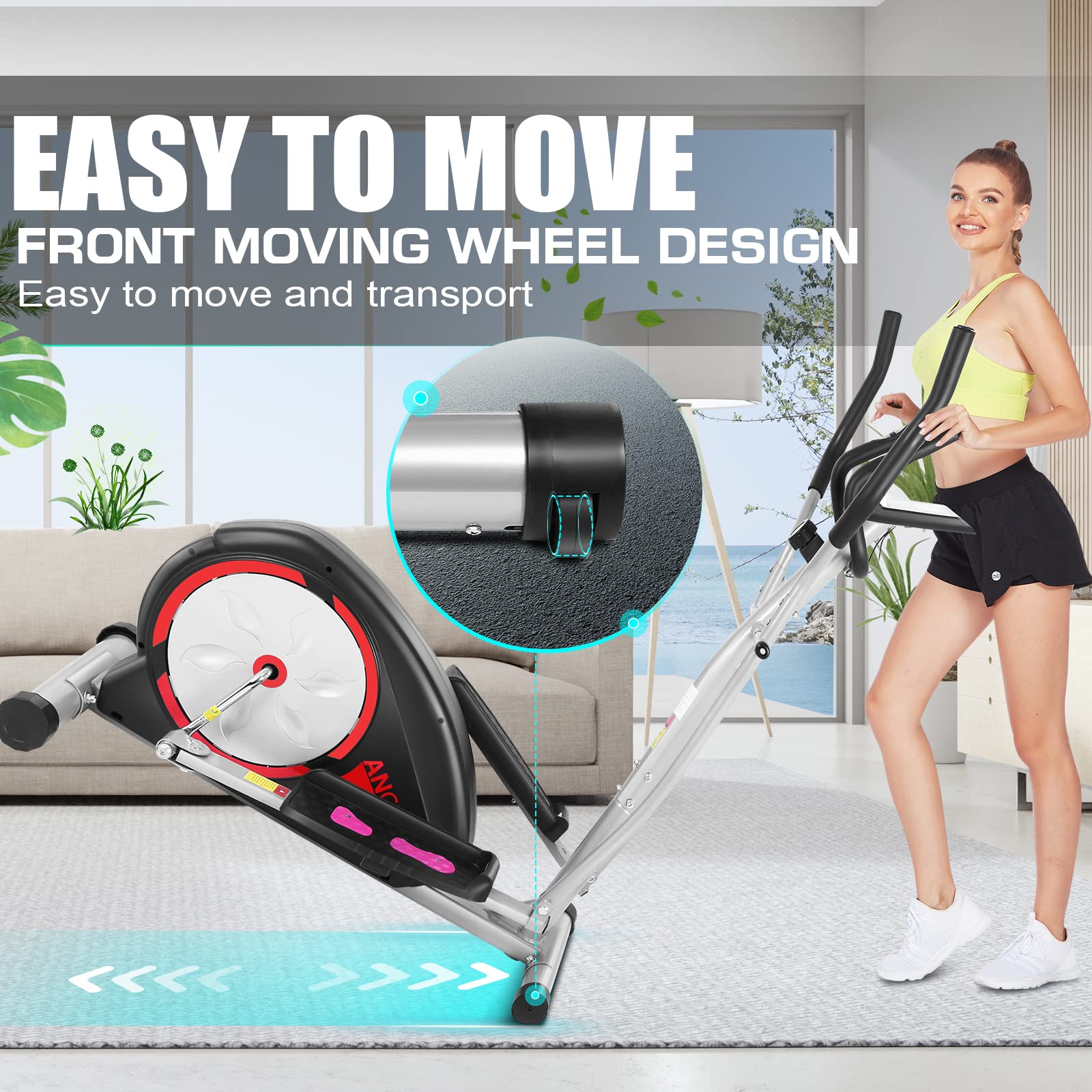ANCHEER Elliptical Machine for Home Use, Cross Trainer with LCD Monitor & 8 Level Magnetic Resistance, Elliptical Training Machines, Heavy Duty Flywheel for Cardio Training Workout