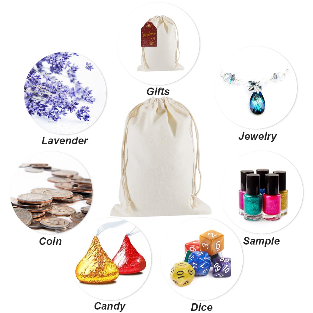 HRX Package 20pcs Muslin Bags 5x7 inch, Cotton Drawstring Pouches Sachet Bags for Gift Party Favors Jewelry DIY