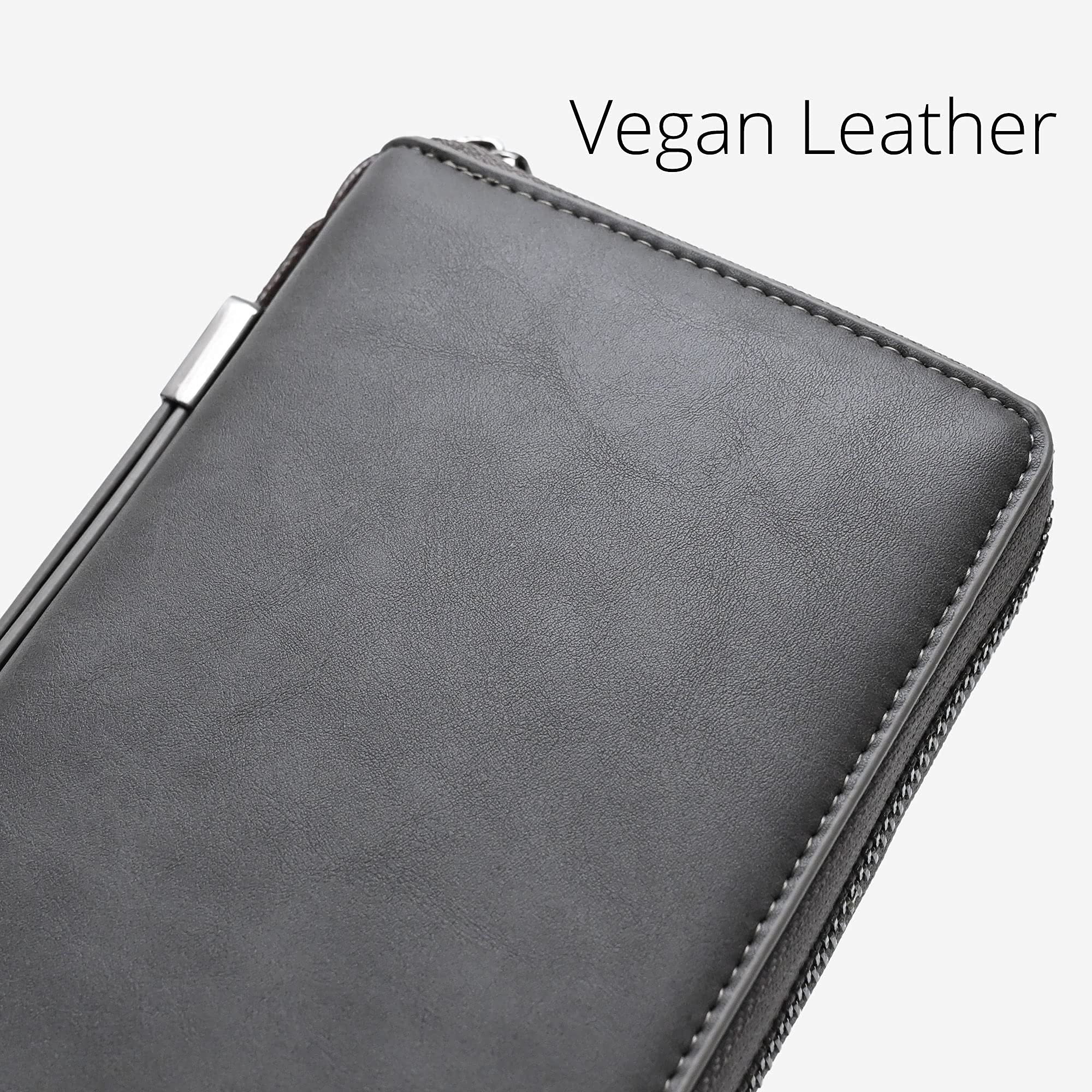 Women's RFID Blocking Leather Zip Around Wallet Large Phone Holder Clutch Travel Purse Wristlet (Grey)