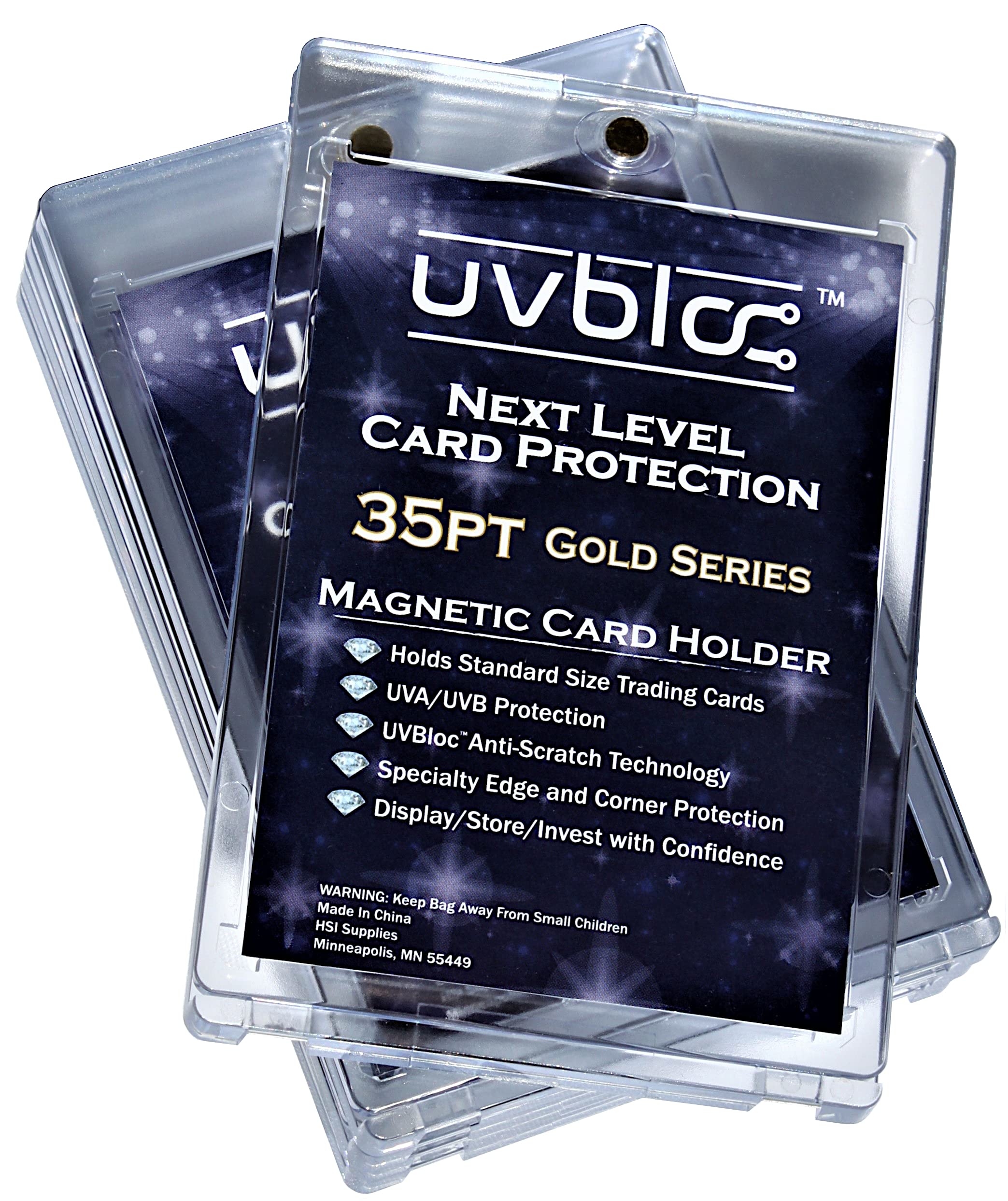 UVBLOC One Touch Card Holder (5 Pack) 35pt Magnetic Baseball Card Sleeves Pro Hard Case Protectors for Trading Football Basketball Sports Pokemon Cards