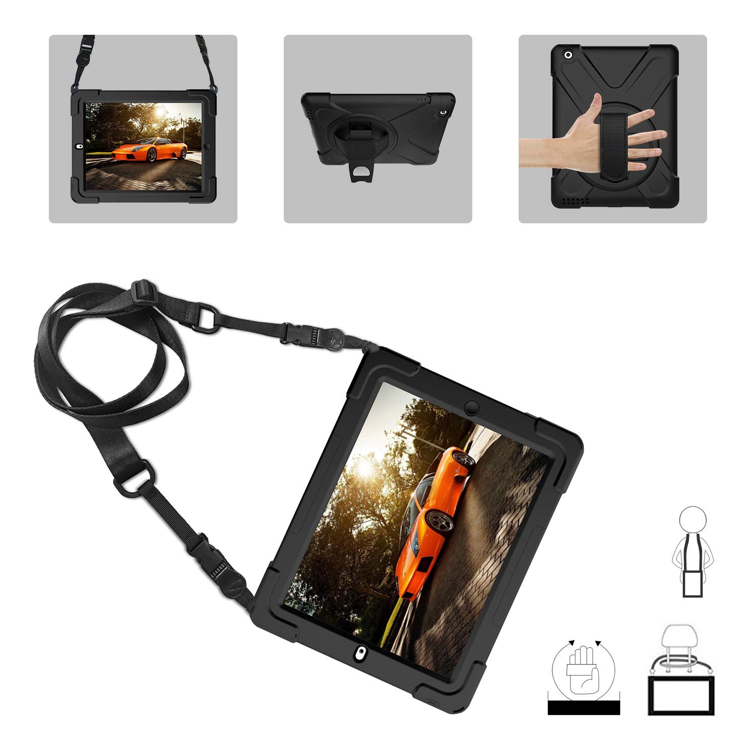 ProCase Rugged Heavy Duty Case for iPad 2 3 4(Old Model), Shockproof 360 Degree Rotatable Kickstand Protective Cover Case for iPad 2nd/iPad 3rd/iPad 4th -Black