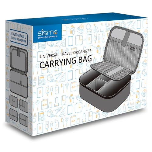 sisma Travel Cords Organizer Universal Small Electronic Accessories Carrying Bag for Cables Adapter USB Sticks Leads Memory Cards, Grey 1680d Fabrics