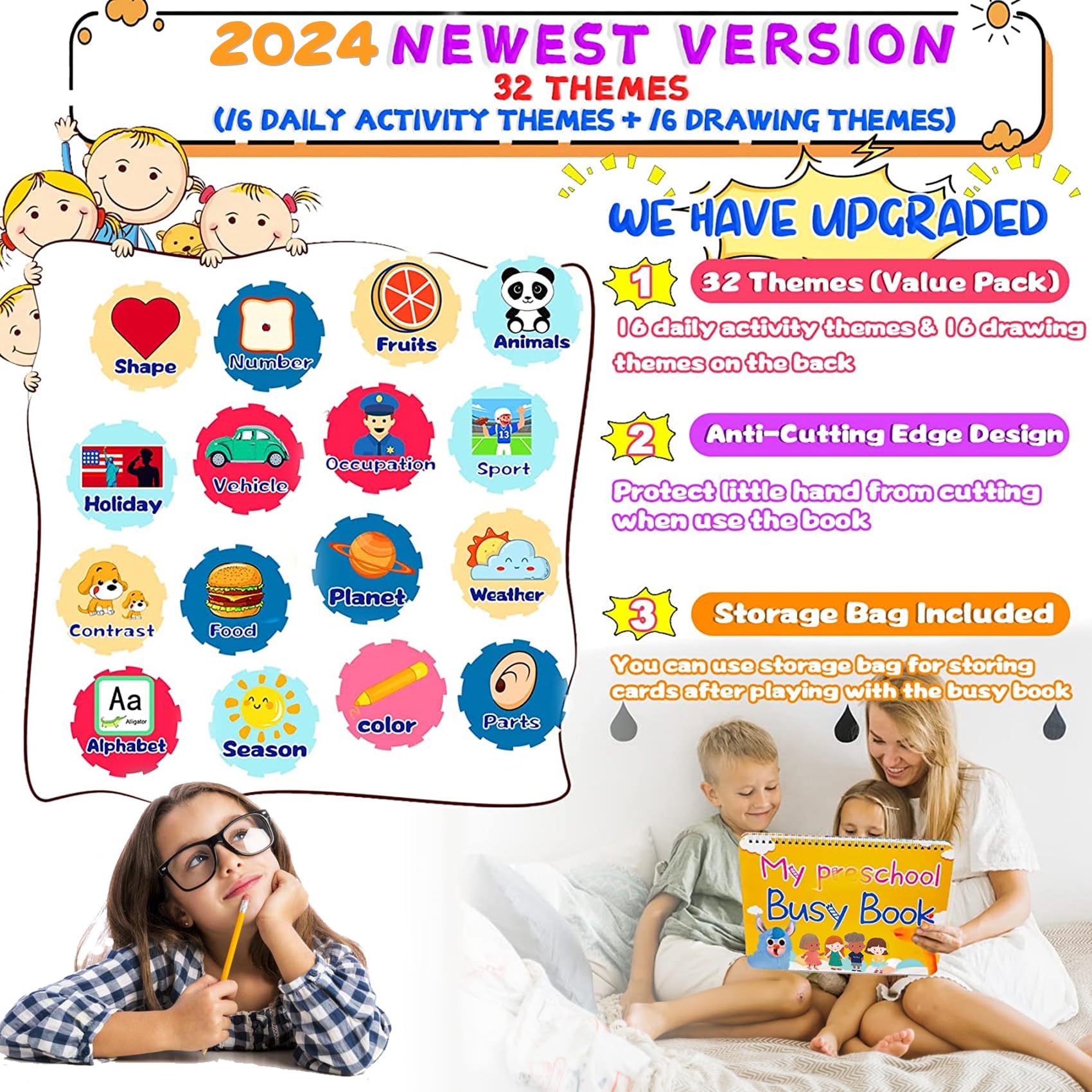 HeyKiddo Toddler Busy Book, New Upgraded Autism Toys for Kids, Preschool Activity Binder for Autism & Special Needs, Drawing/Educational Book for Home School Learning