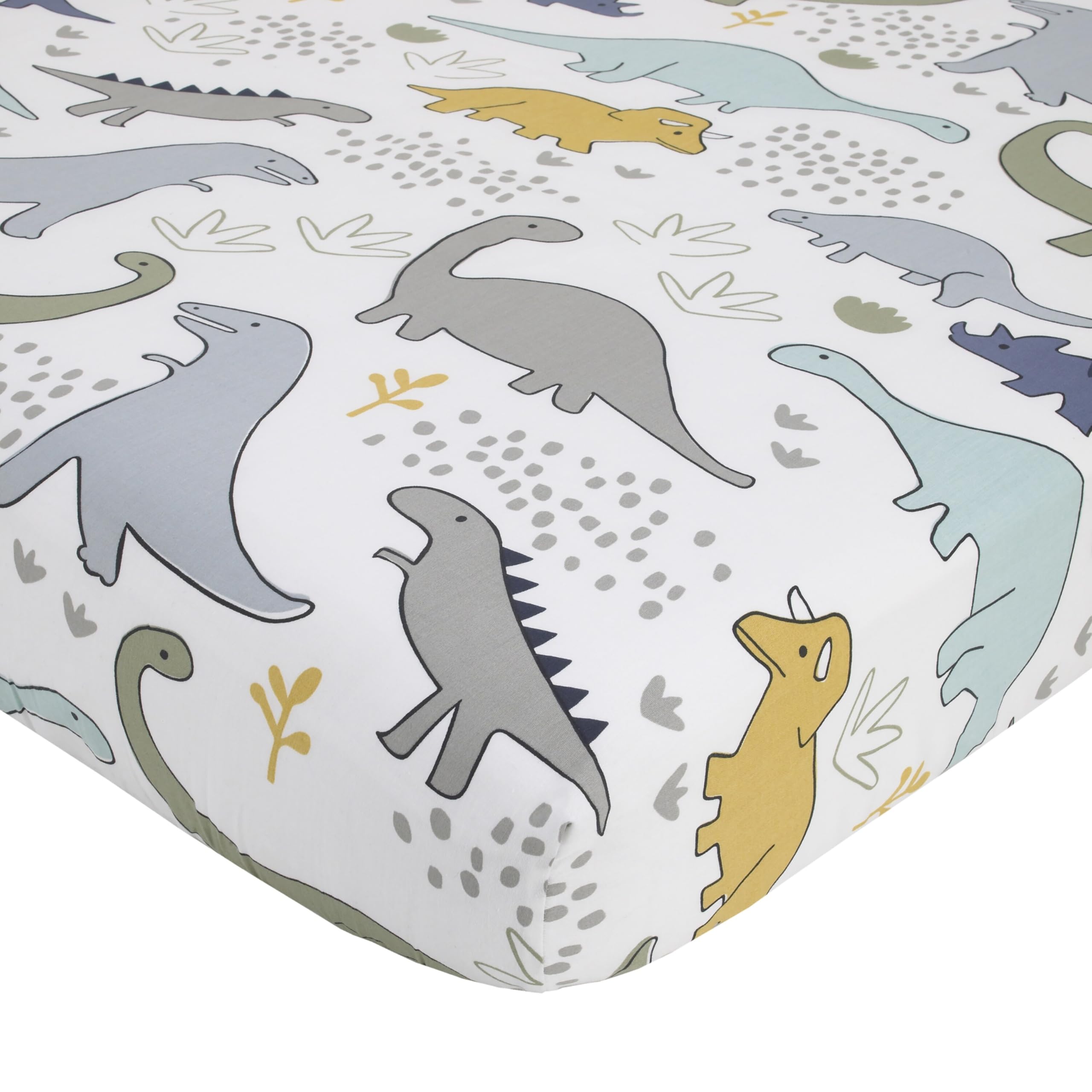 NOJO Dreamer Little Dinosaurs 8 Piece Nursery Crib Bedding Set, Navy Blue/Grey/White
