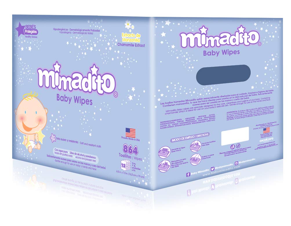Mimadito Chamomile β Lightly Scented Baby Wipes (864 Wipes: 12 Packages of 72 Wet Wipes)