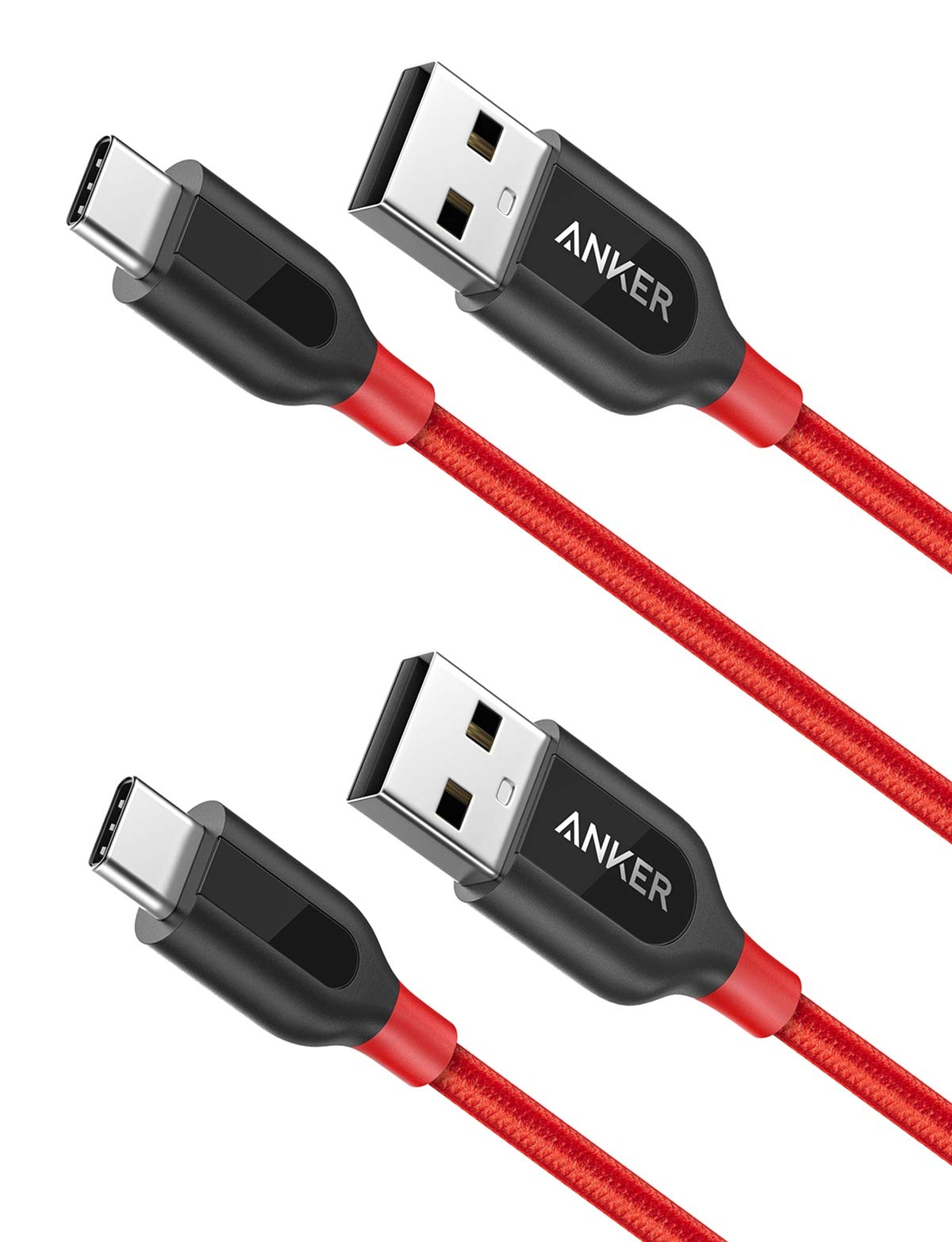 Anker [2-Pack] Powerline+ USB C to USB A Fast Charging Cable, for Samsung Galaxy Note 8 / S8 / S8+ / S9 /S10, Sony XZ, LG V20 / G5 / G6 and More (3ft)(Red)