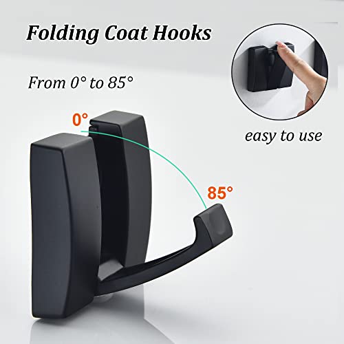 DMYMAT Black Towel Hooks for Bathrooms, Folding Hideaway Coat Hooks 2 Pack, Modern Heavy Duty Wall Hooks, Space Aluminum Material, for Bedroom Closet Hanging Robe Clothes Hat Key