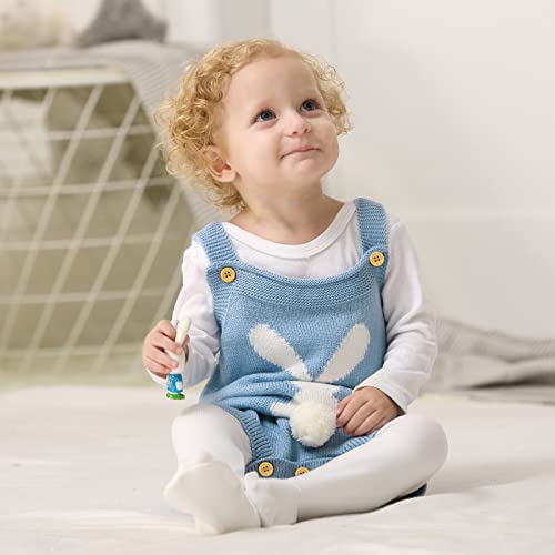 mimixiong Baby Bunny Easter Knit Rompers Clothes Sleeveless Toddler Jumpsuit Cute Outfit Blue 3-6 Months