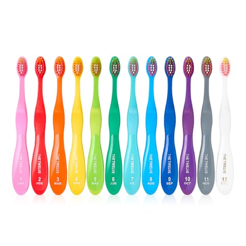The Twelve Step3 Kids Toothbrush Vivid - Soft Bristles for Boys & Girls Ages 3+ - 12-Pack Rainbow Brushes (Monthly Replacement Reminder) (Triple Section Design) for Children’s Teeth