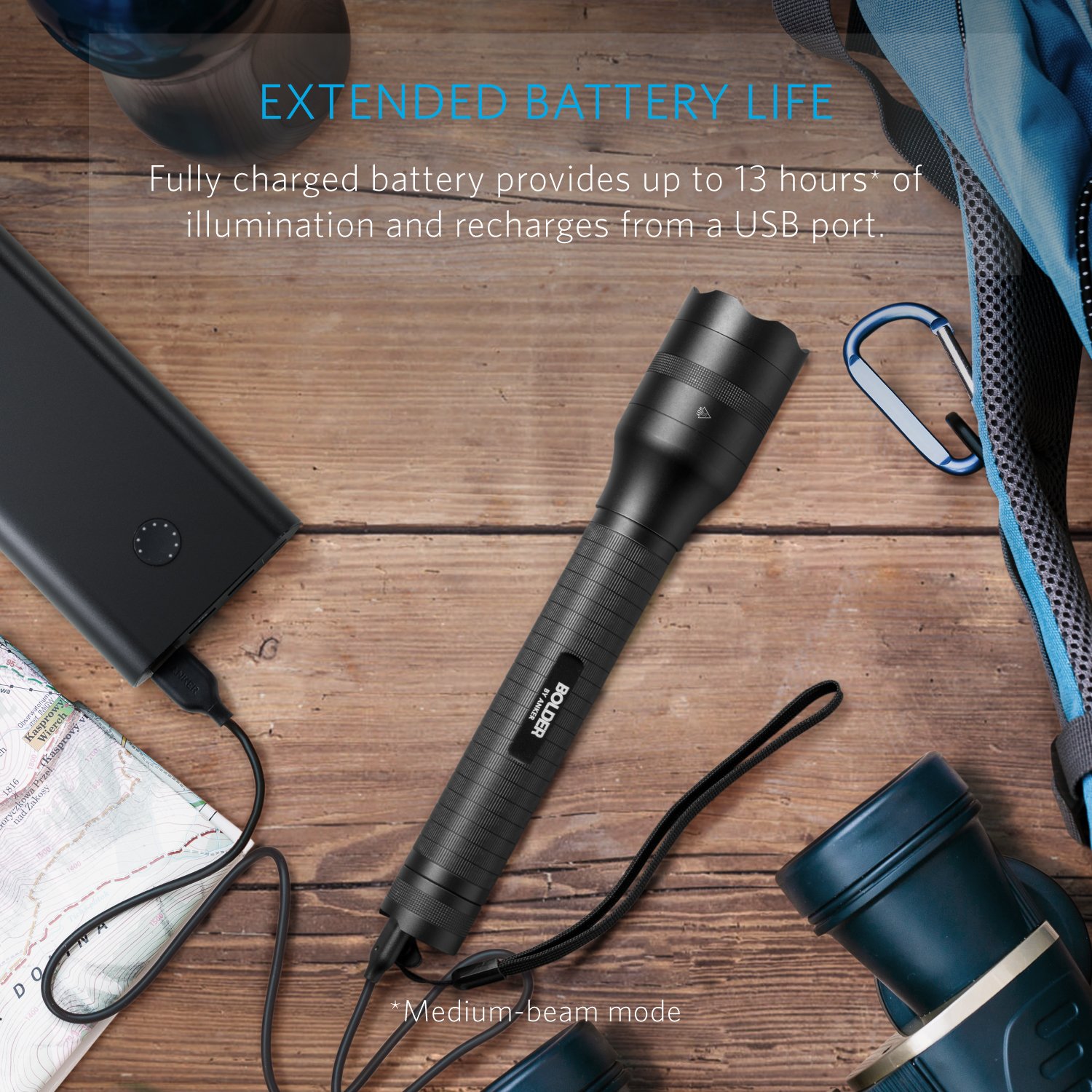 Anker Bolder LC90 2-Cell Rechargeable Flashlight, IPX5 Water-Resistant, Zoomable, LED Torch (for Camping and Hiking) with Super Bright 900 Lumens CREE LED, 5 Light Modes