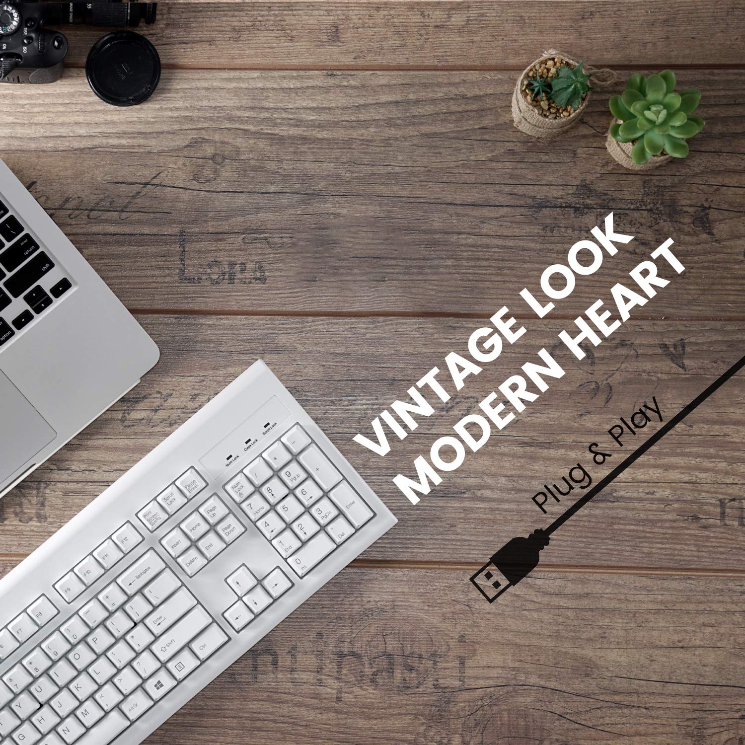 Perixx PERIBOARD-106 US W, Performance wired keyboard - 20 Million Key Press Life - Full Size 17.9"x6.6"x1.7" - White