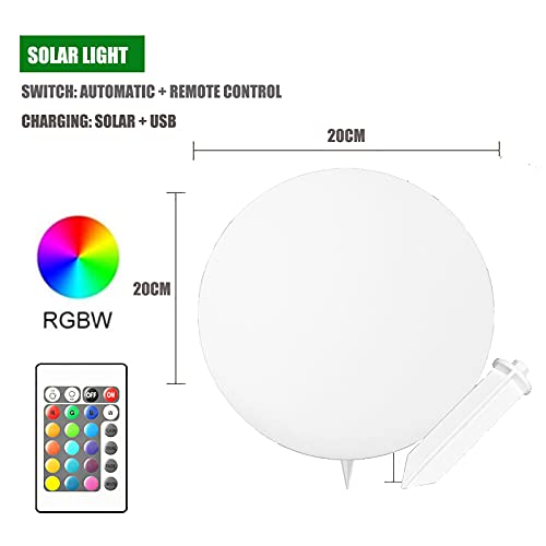 dpcm Outdoor Solar Powered Glowing Ball Light,IP67 Waterproof LED Colour Changing with Remote Control,Solar Globe Light with Stake for Garden, Patio, Home Decor (20cm)