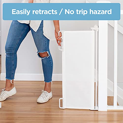 Perma Child Safety Indoor/Outdoor Retractable Baby Gate 33" Tall, Extends to 71" Wide, White