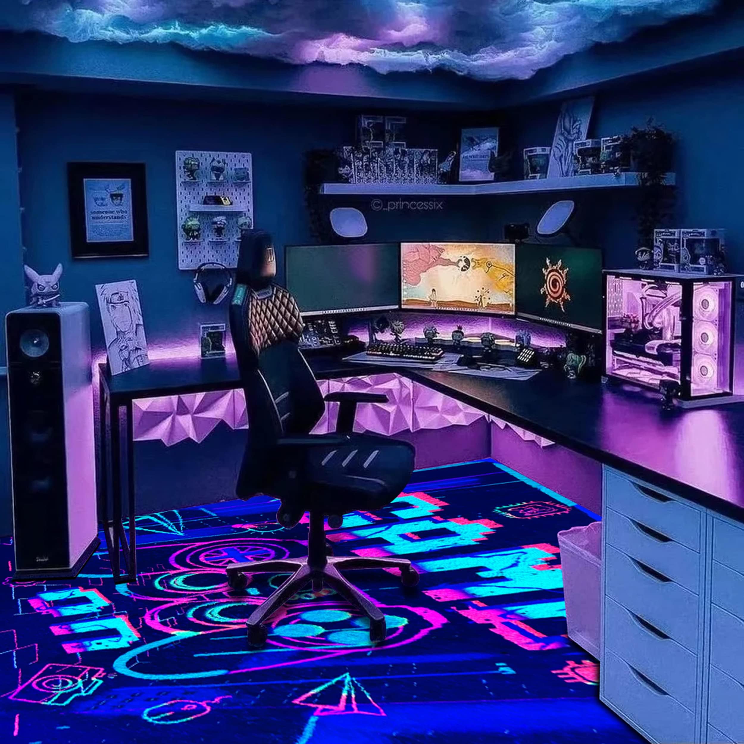 EISKBC Blacklight Gaming Area Rug, Neon 3D Game Controller Carpet, Non-Slip UV Reactive Fluorescent Floor Mat, Glow in The Dark Large Play Mat for Kids Game Room Playroom Decor, 70x47inch