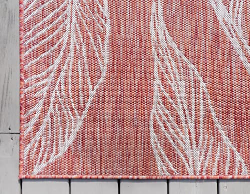 Unique Loom Outdoor Botanical Collection Area Rug - Leaf (5' 1" x 8' Rectangle, Rust Red/ Gray)