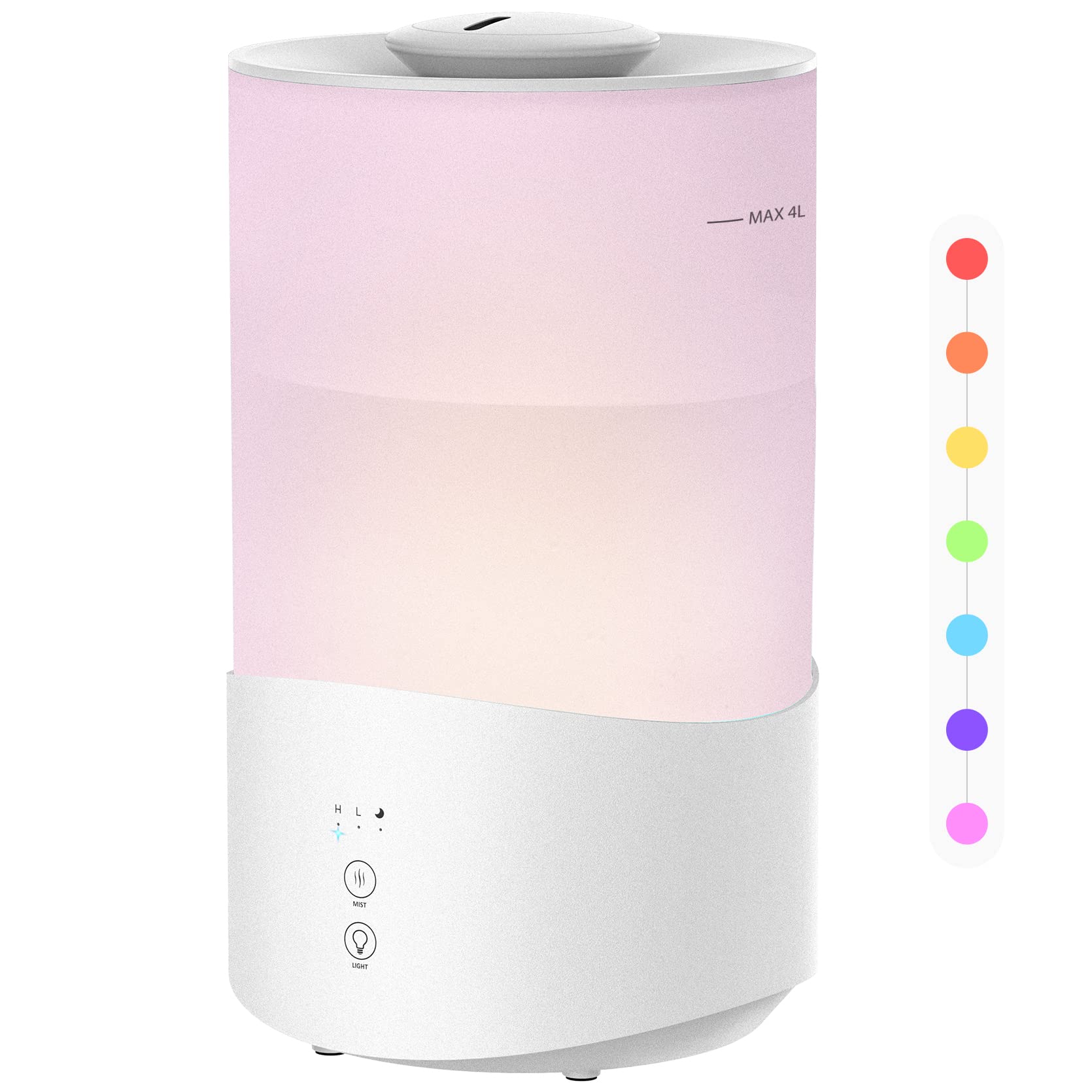 Fresnwel Cool Mist Humidifier, 4L Top Fill 7-Color Night Lights Bedroom Office, 2-in-1 Essential Oil Diffuser Baby Kids Nursery, Humidifier Adjustable Mist Mode, Auto Shut Off, White (NARF_42939)