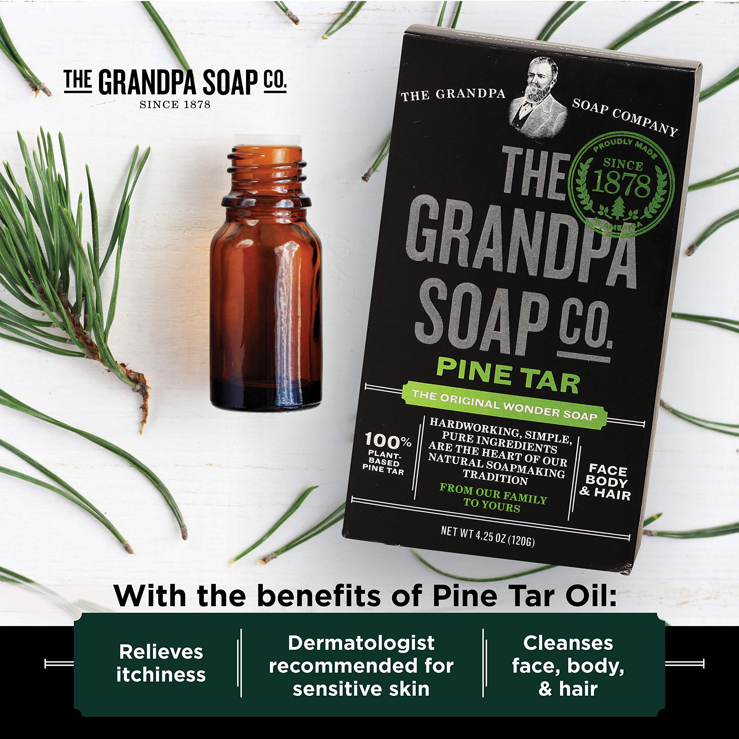 Pine Tar Bar Soap by The Grandpa Soap Company | The Original Wonder Soap | 3-in-1 Cleanser, Deodorizer & Moisturizer | 4.25 Oz. Each ? 3 Pack