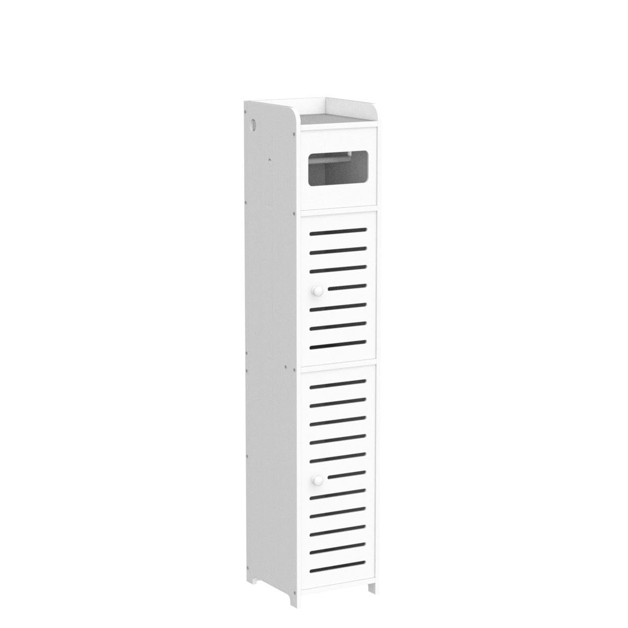 Bathroom Storage Cabinet for Small Space with Doors and Shelves, 4-Tiers Narrow Bathroom Cabinet,Waterproof Toilet Paper Storage Organizer with Toilet Paper Roller,Accommodate Mega Rolls(White 2Pack)