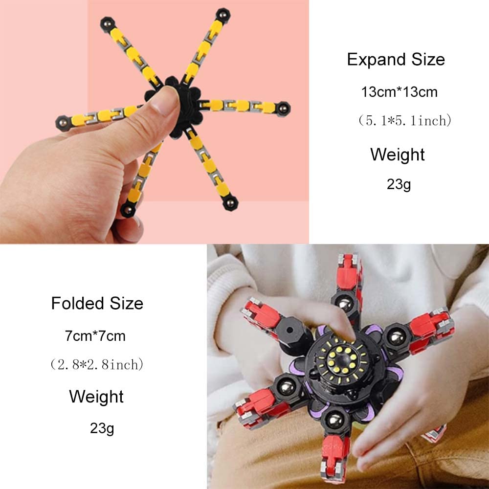 Spinning Top Toy - DIY Deformable Stress Relief Toy Decompression Fingertip Spinner Toy New Transformable Creative Mechanical Gyro Toy for Kids(red)
