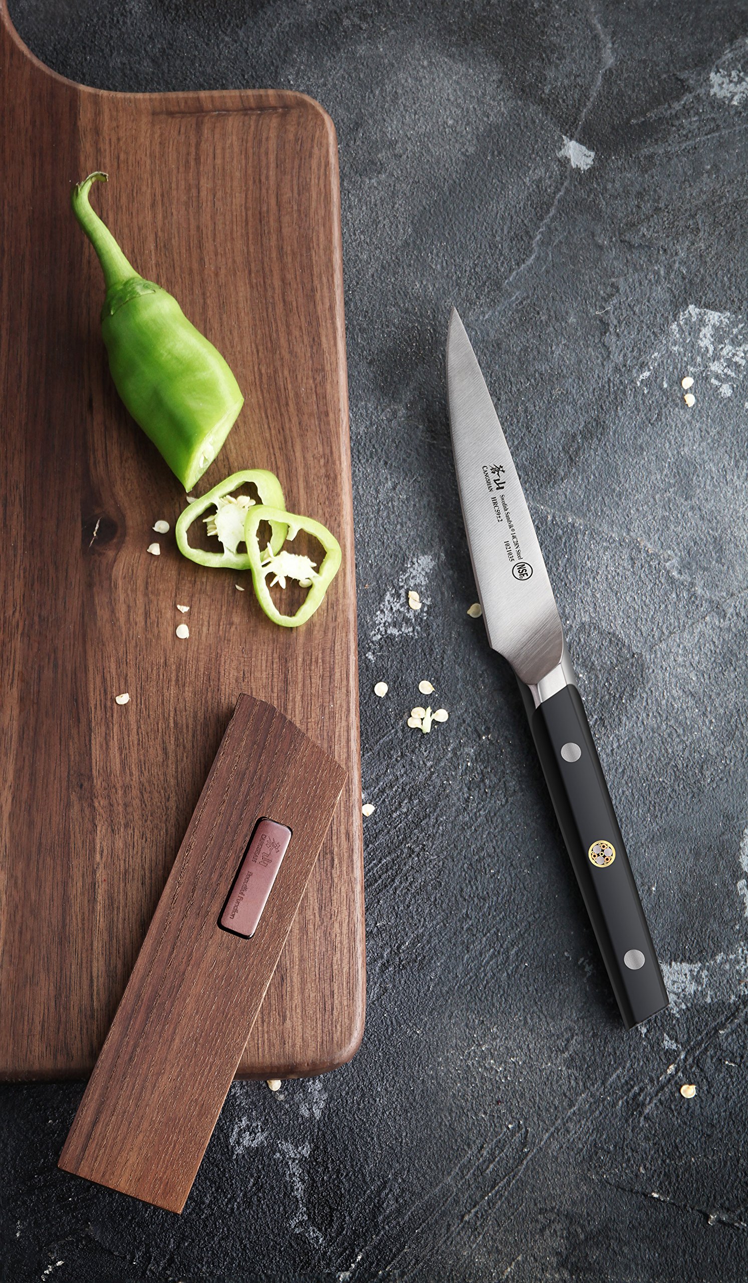 Cangshan TC Series 1021042 Swedish 14C28N Steel Forged 5-Inch Utility Knife and Wood Sheath Set