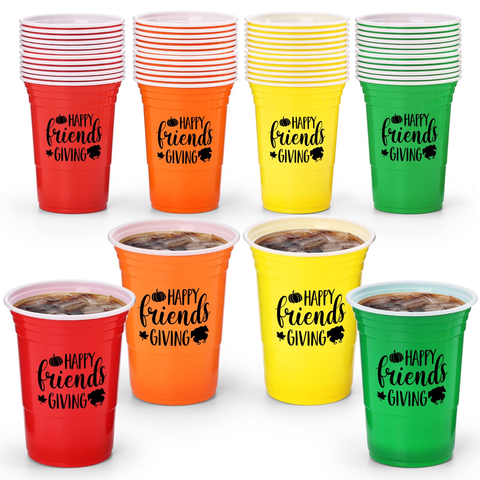 Nefelibata 48 Pack 15OZ Thanksgiving Party Plastic Cups Friendsgiving Disposable Tableware Friends Gathering Party Supplies Thanksgiving Dinner Wedding Birthday Favors Give Thanks Drinking Cups